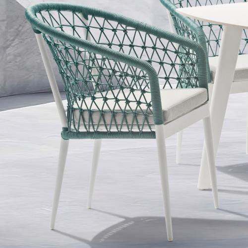 Silla comedor Neilan en aluminio blanco con cuerda náutica azul claro ...